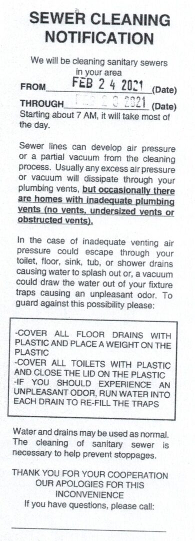 Sewer Cleaning Notification – City of Goodland, KS